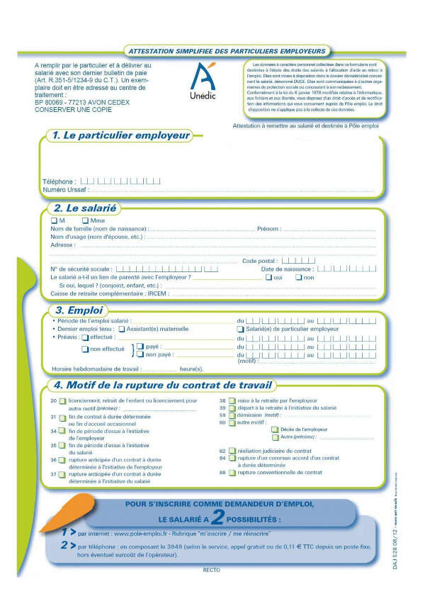 Attestation Unédic Assistantes Maternelles Net