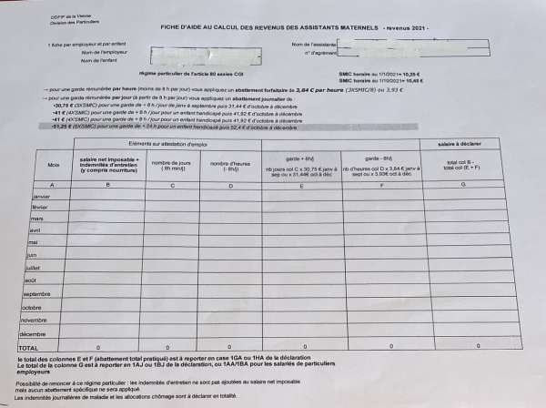 Fiche Daide Au Calcul Des Revenus 2021 Assistantes Maternelles Net